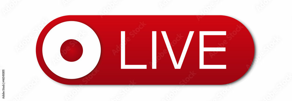 Red live button on a white background. Live symbol, badge, sign, label ...