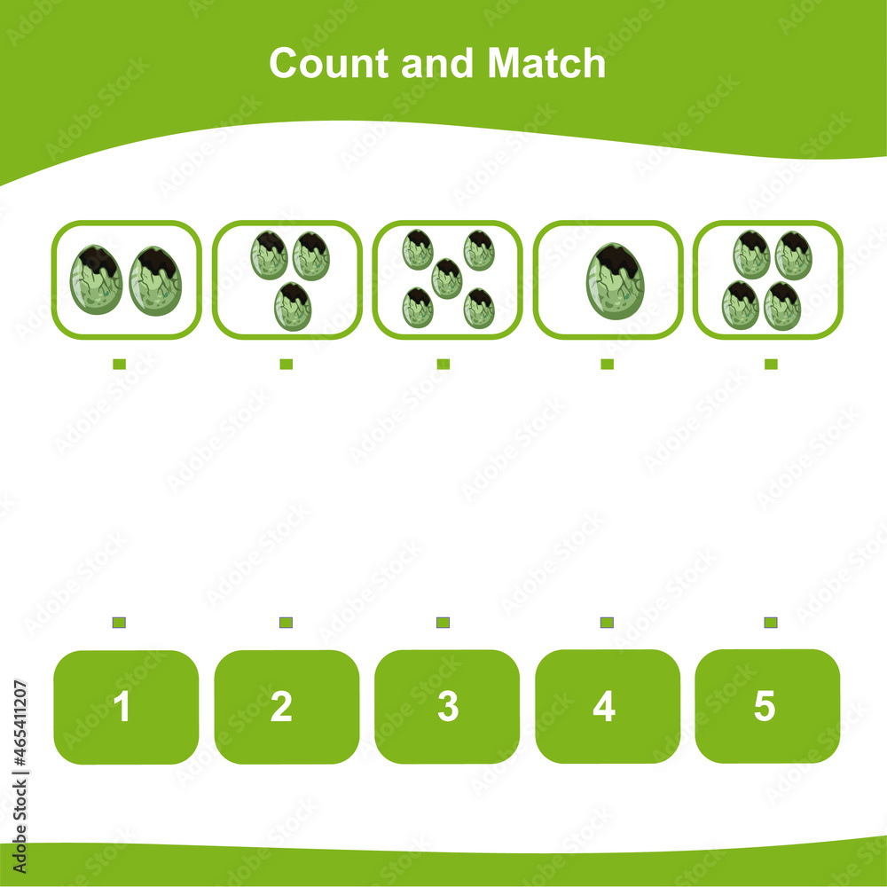 Counting and matching game for kids with Dinosaur eggs. Cute dinosaur ...