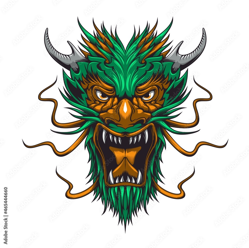 Asian dragon monster, mythology beast cartoon mascot head. Angry ...