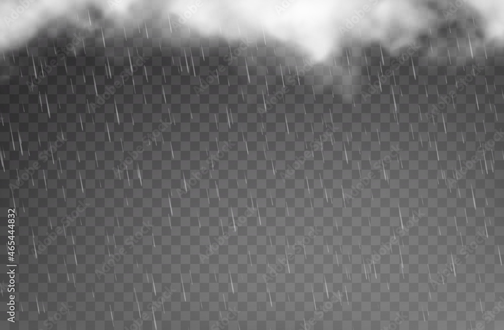 Plakat Rain drops and clouds, rainfall on transparent background ...