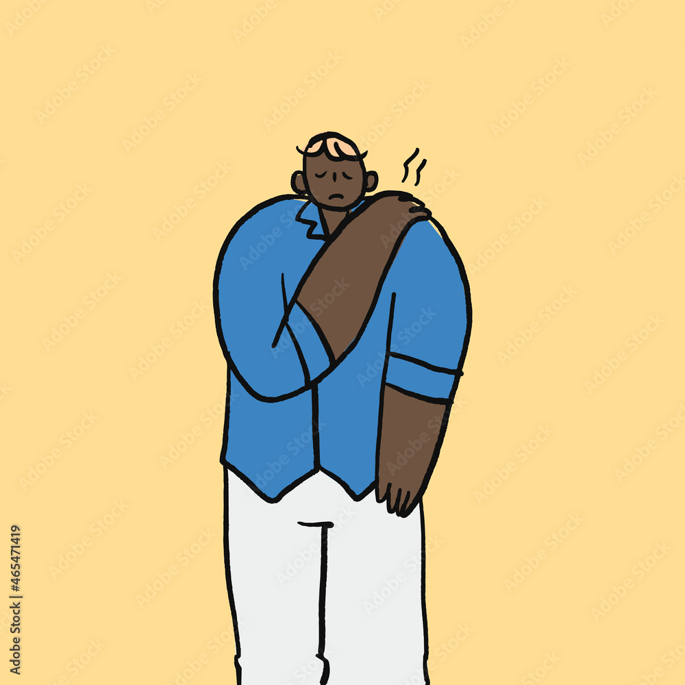 Office syndrome doodle vector, shoulder pain hand drawn character Stock ...