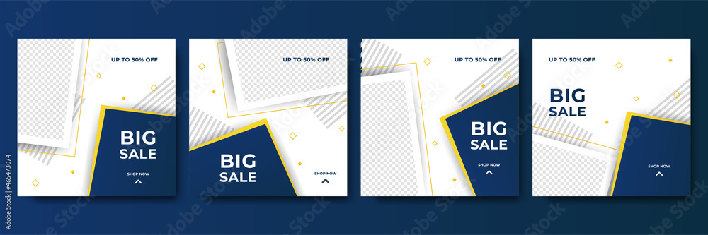 Editable sale square banner template. Blue and yellow background color ...
