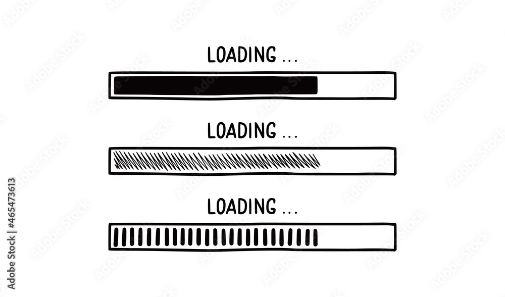Loading bar doodle element set. Hand drawn line sketch style. Slow ...