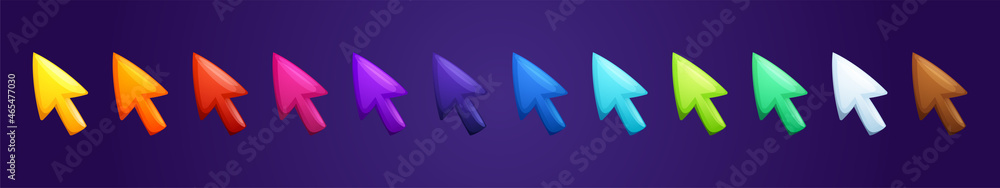 Colorful arrows, mouse cursors for computer game and ui design. Vector ...