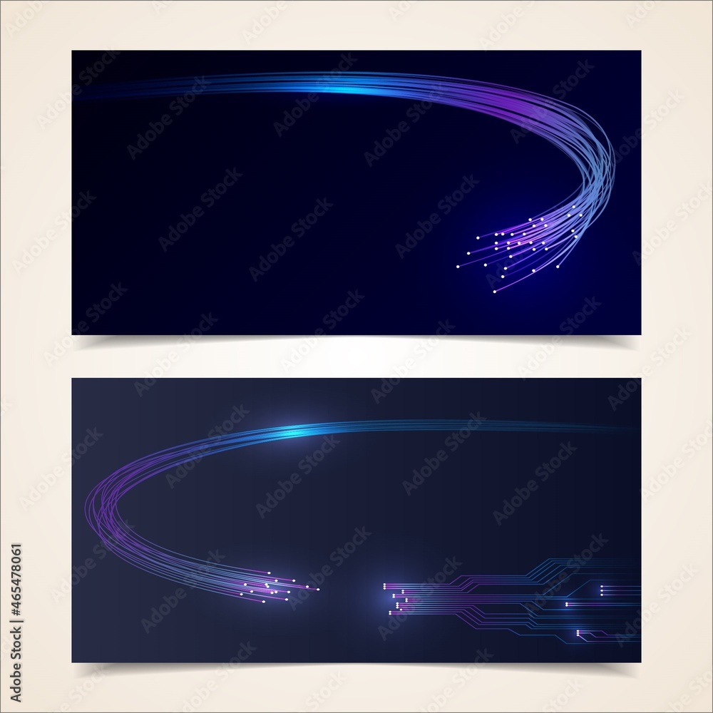 A set of digital technology banners. Optical fiber of digital ...