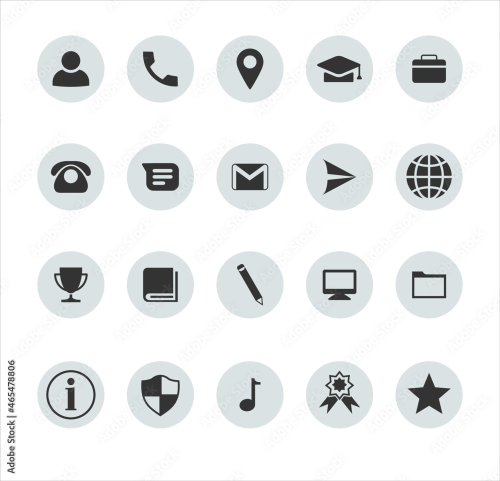 Resume icons pack. Contacts icon set. CV bullets. Career profile signs ...
