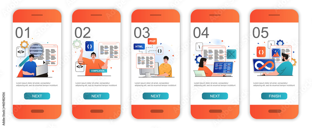 Programmer working concept onboarding screens for mobile app templates ...