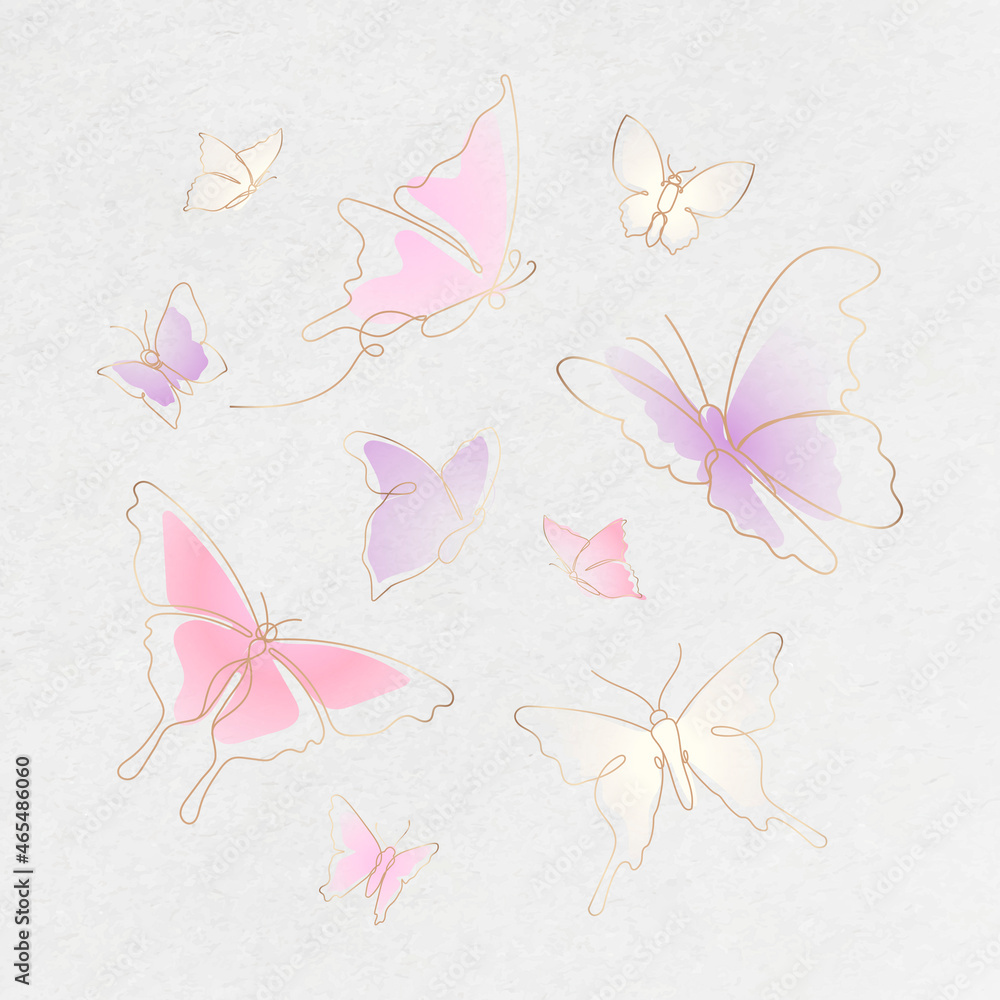 Flying butterfly sticker, pink gradient line art vector animal ...