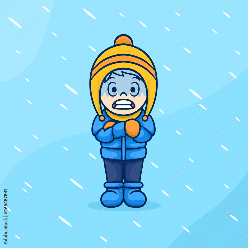 little boy is cold and wearing a jacket in winter Stock Vector | Adobe ...