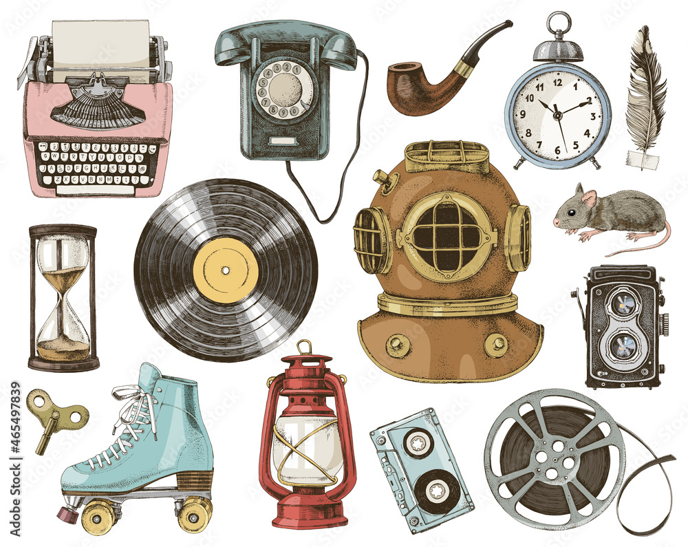 Hand Drawn Vintage Objects Collection Stock Vector Adobe Stock Hand Drawn Vintage Objects Collection Stock Vector Adobe Stock