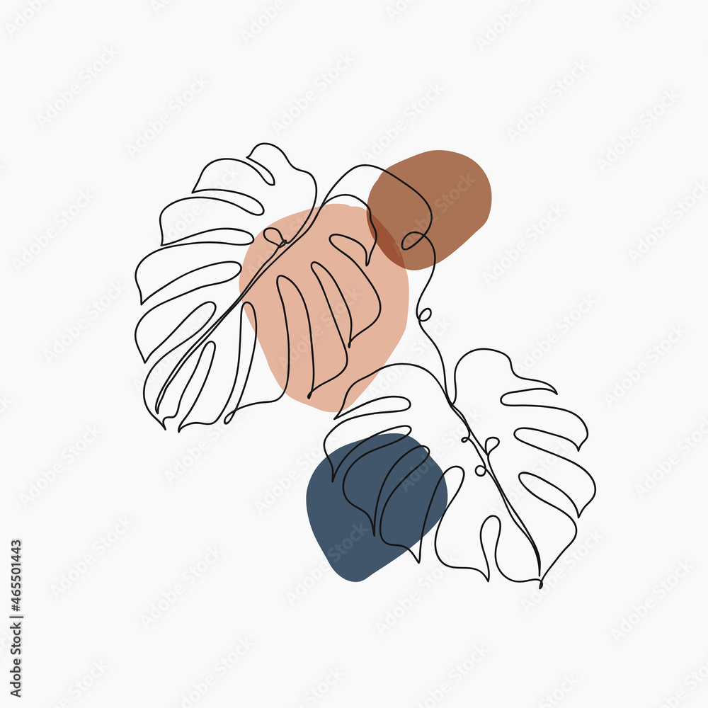 Botanical Continuous line art in elegant style. Foliage line art ...