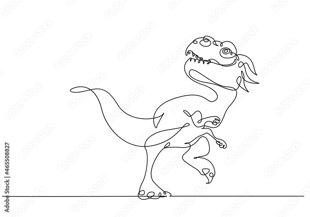 Dino Continuous One Line Drawing. Cute Dino Line Art Style Illustration ...