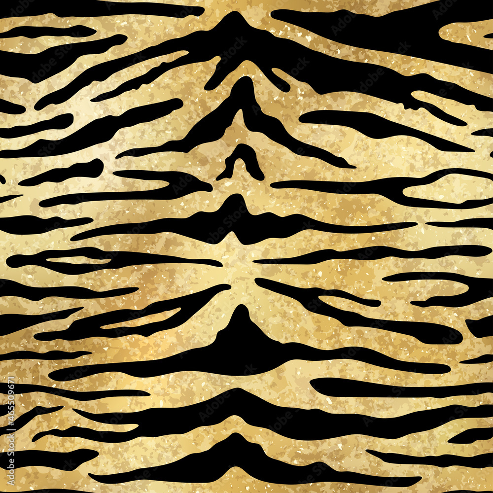 Gold Tiger seamless pattern. Vector golden wild animal skin textured ...