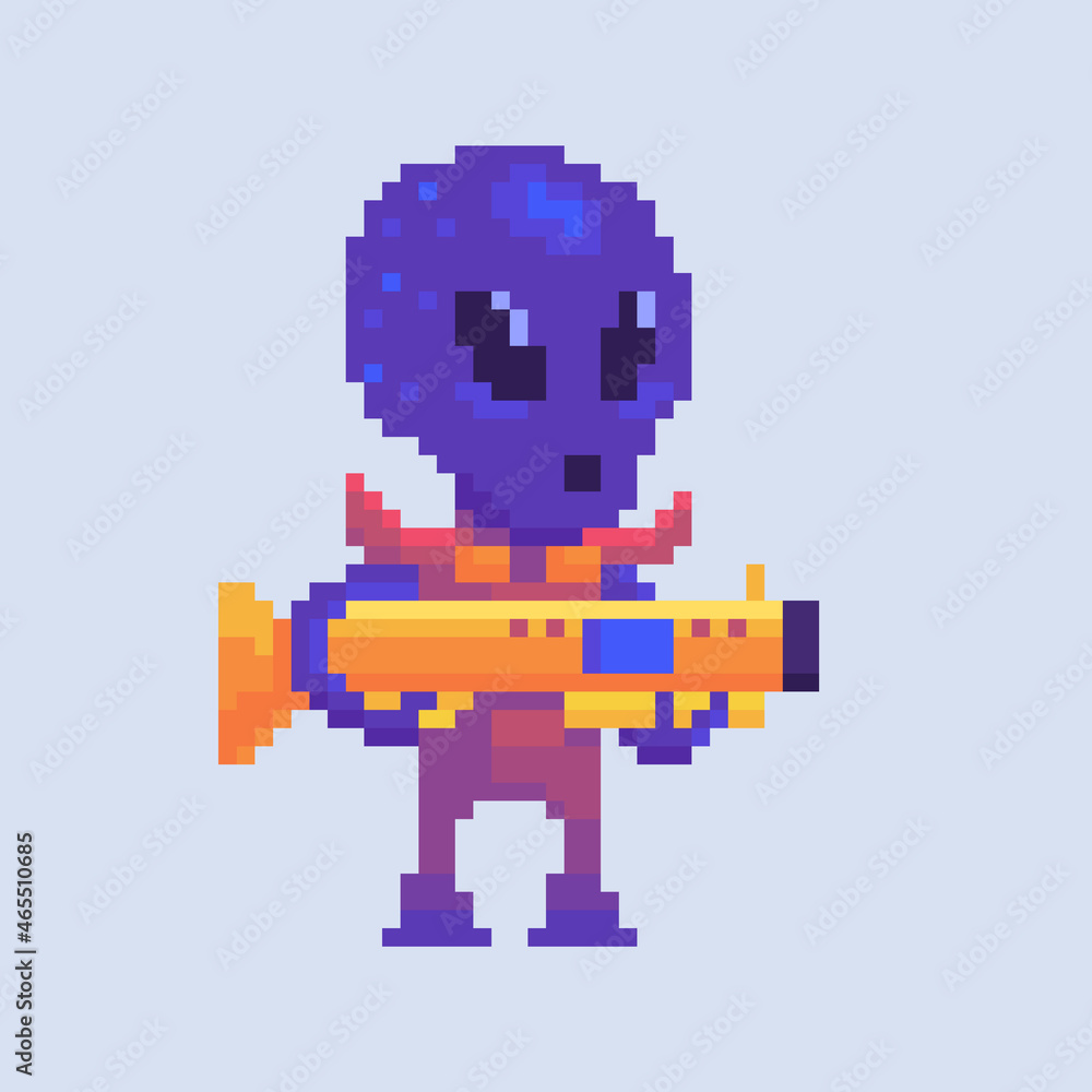 Pixel art character. A hostile alien with a weapon. Stock Vector ...