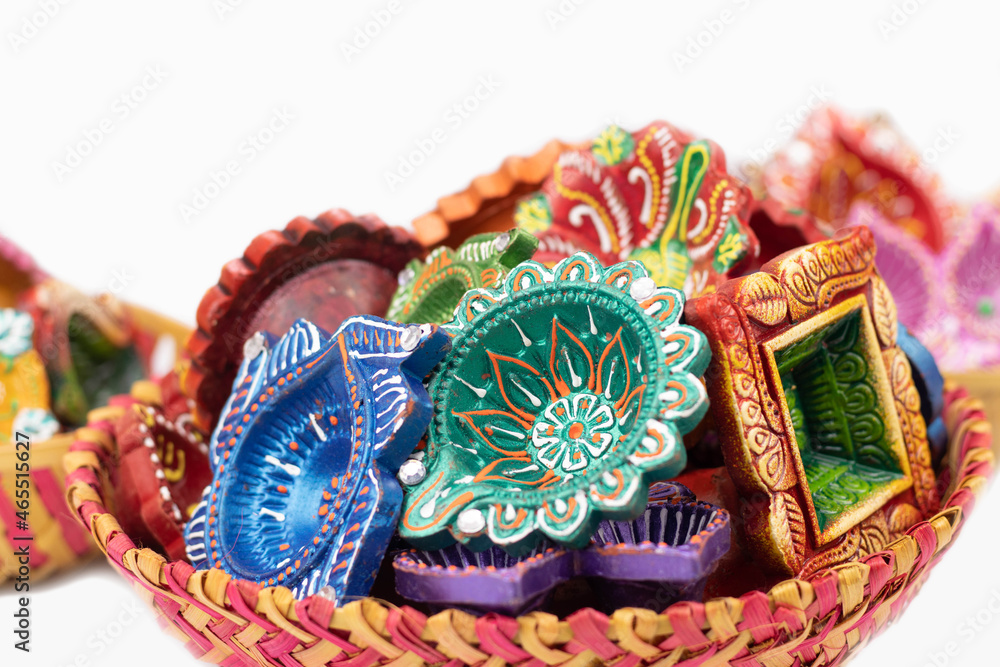 Multicolored Oil Lamps Known As Diya, Deep, Diyo Or Deepam In Bamboo ...