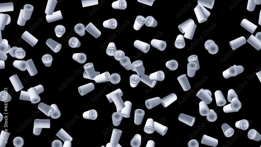 Many cans floating in air on black background. No label beverage cans ...