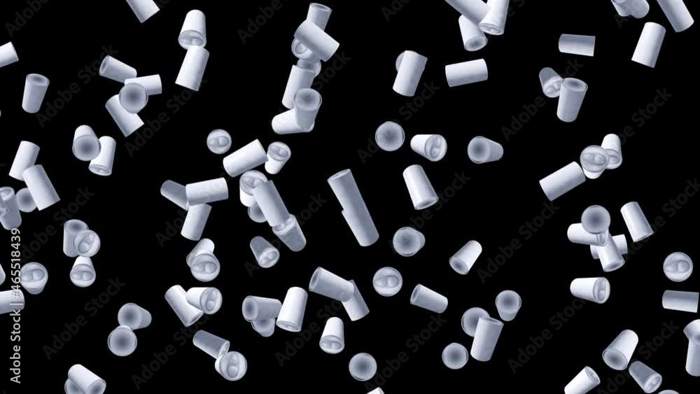 Many cans floating in air on black background. No label beverage cans ...