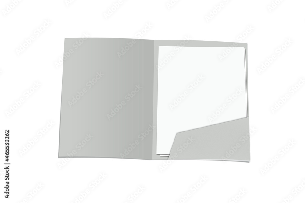 Empty blank cardboard paper open folder with letterheads inside. Front ...