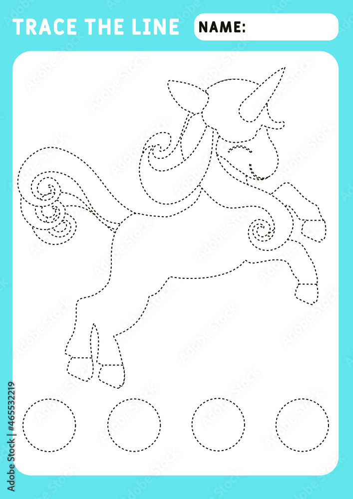 little cute magical unicorn. Preschool worksheet for practicing fine ...