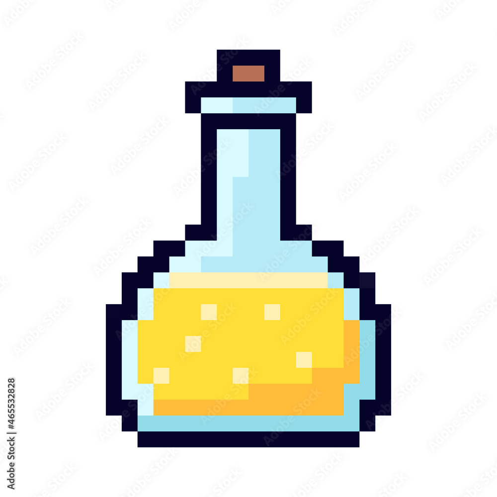 Pixel game element. Game pixel art magic items, digital pixelated lives ...