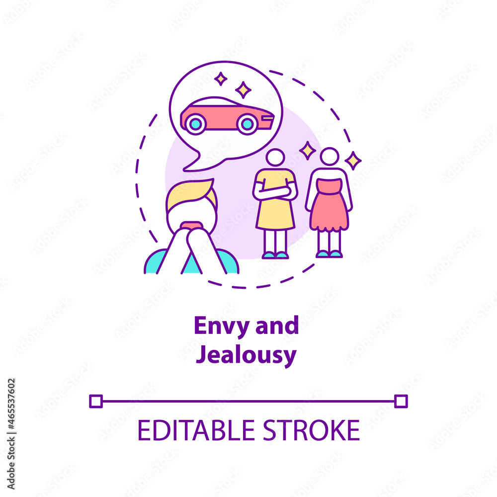 Envy and jealousy concept icon. Self disappointment abstract idea thin ...