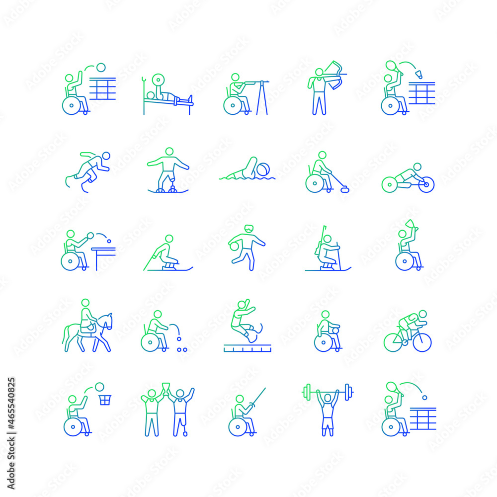 Sport competition gradient linear vector icons set. Professional ...