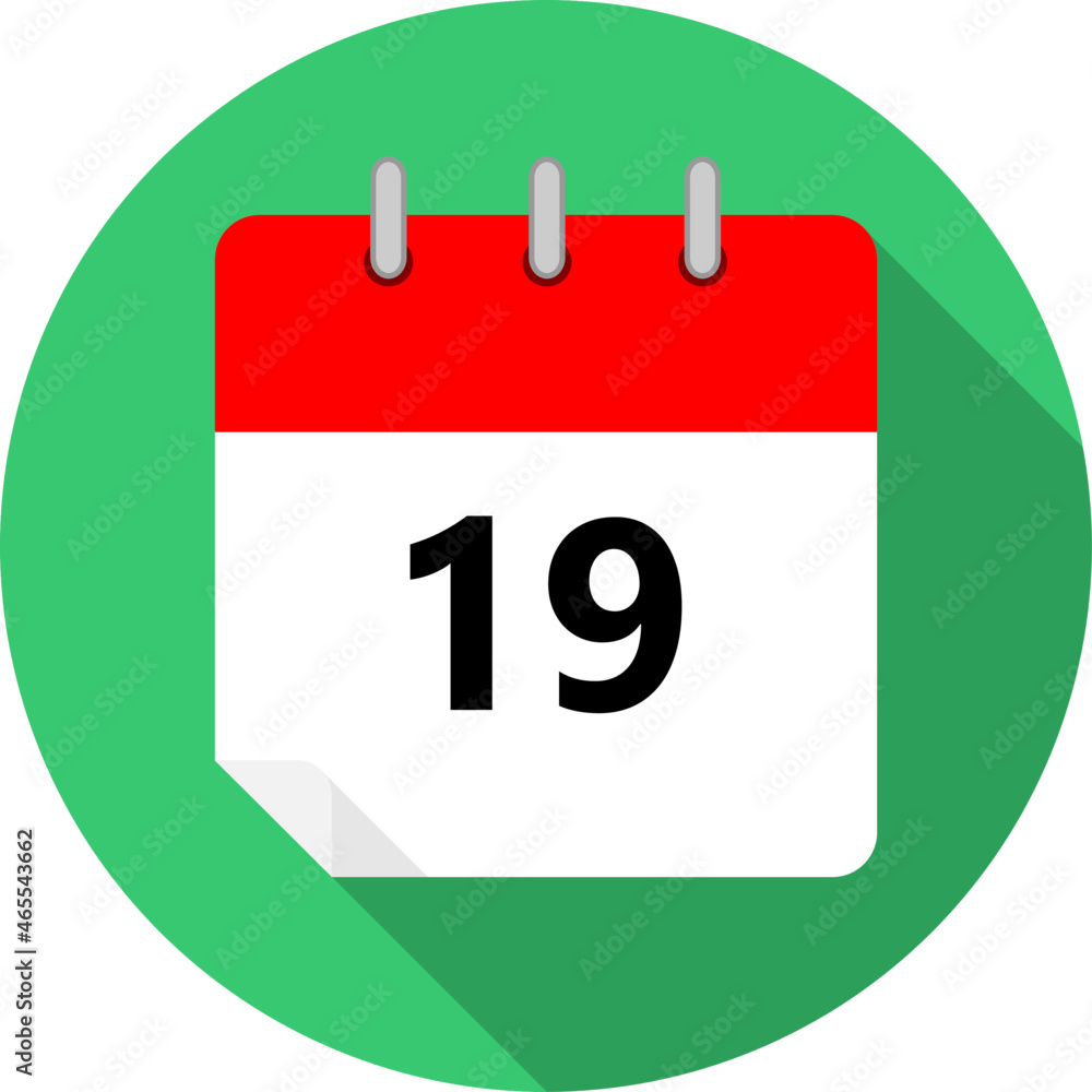 white and red calendar page with day 19 written in black and a green ...