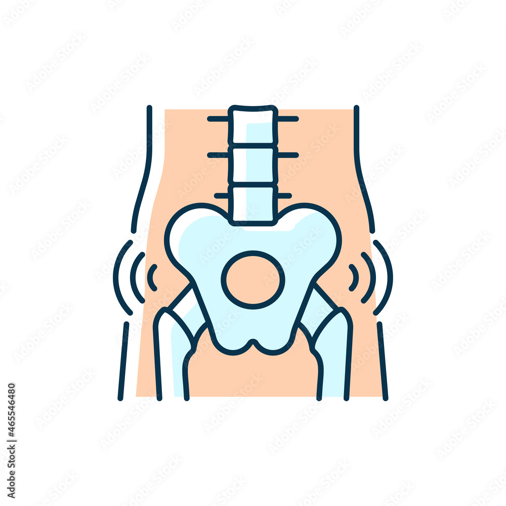 Hips rheumatism RGB color icon. Degenerative joint disease. Intense ...