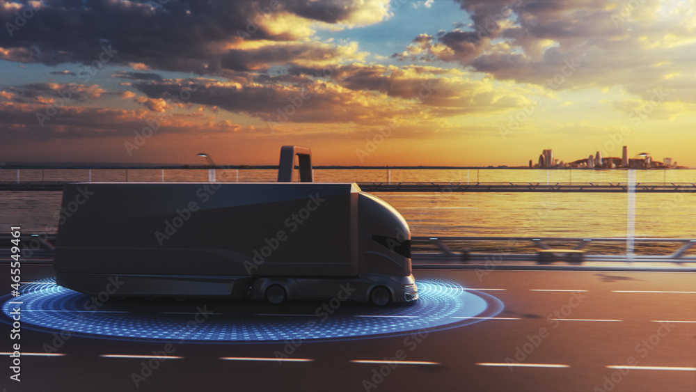 Futuristic Technology Concept: Autonomous Self-Driving Lorry Truck with ...