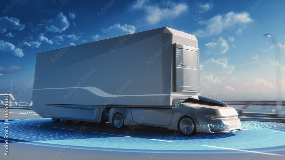 Futuristic Technology Concept: Autonomous Self-Driving Lorry Truck with ...