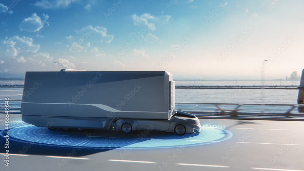 Futuristic Technology Concept: Autonomous Self-Driving Lorry Truck with ...