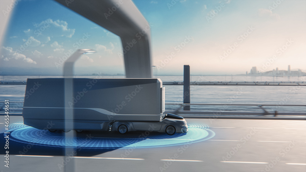 Futuristic Technology Concept: Autonomous Self-Driving Lorry Truck with ...