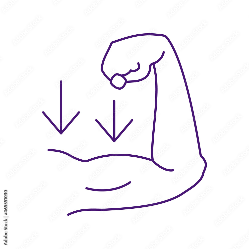 Muscle weakness RGB color icon. Physical disorder symptom. Sore biceps ...