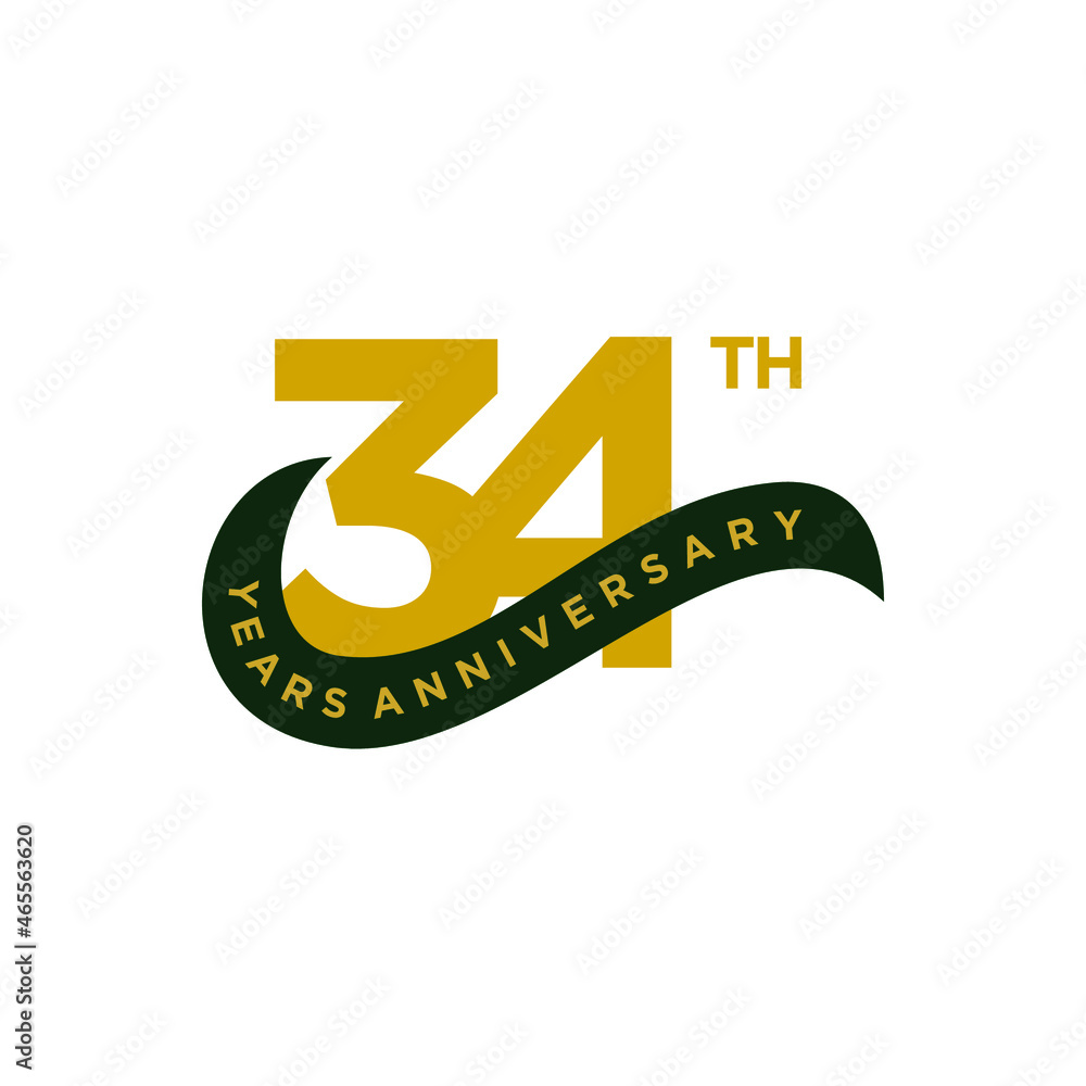 34 years anniversary. Anniversary template design concept with golden ...