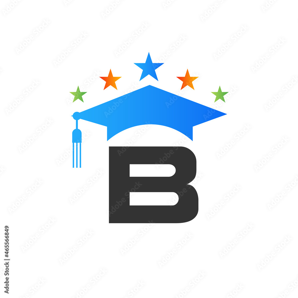 Vetor de Letter B Education Logo Initial Graduation Cap Concept ...