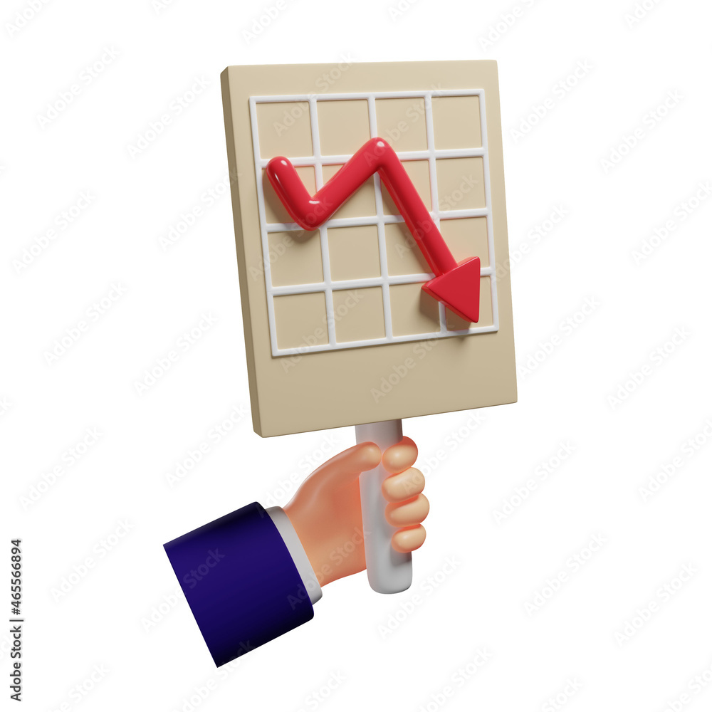 3d hand holds presentation with chart. Analytics and marketing. Chart ...