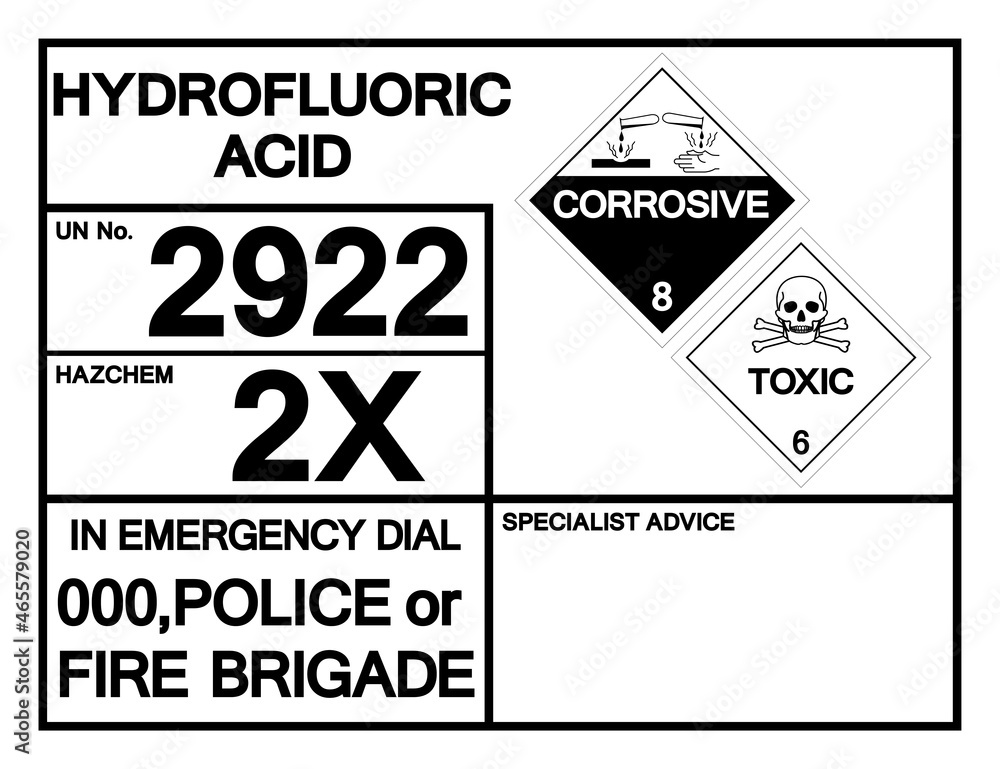 Hydrofluoric Acid UN2922 Symbol Sign, Vector Illustration, Isolate On ...