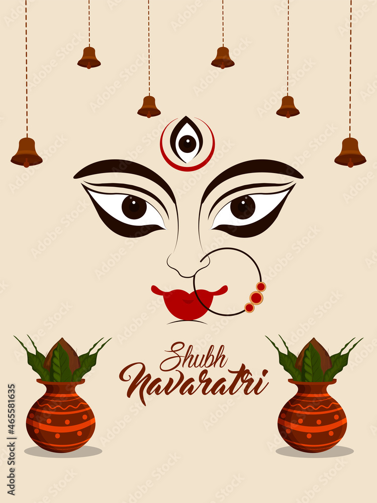 Happy navratri invitation party flat background with creative kalash ...