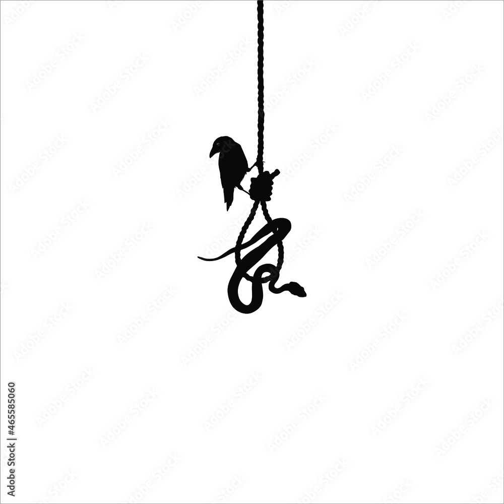 Gallows (Hanging Rope) Crow and Snake Silhouette. Dramatic, Creepy ...