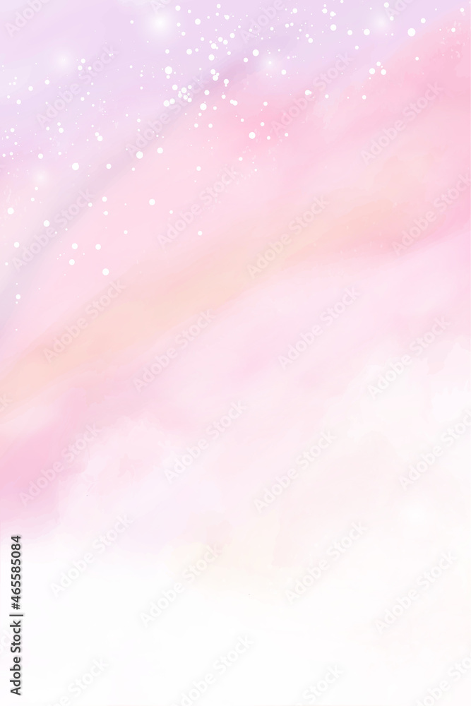 Pink watercolor cotton cloud background. Pastel fantasy sky backdrop ...