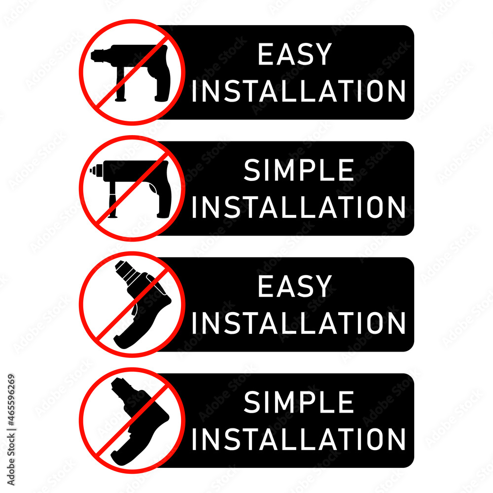 Easy installation and simple installation icon with power drill symbol ...