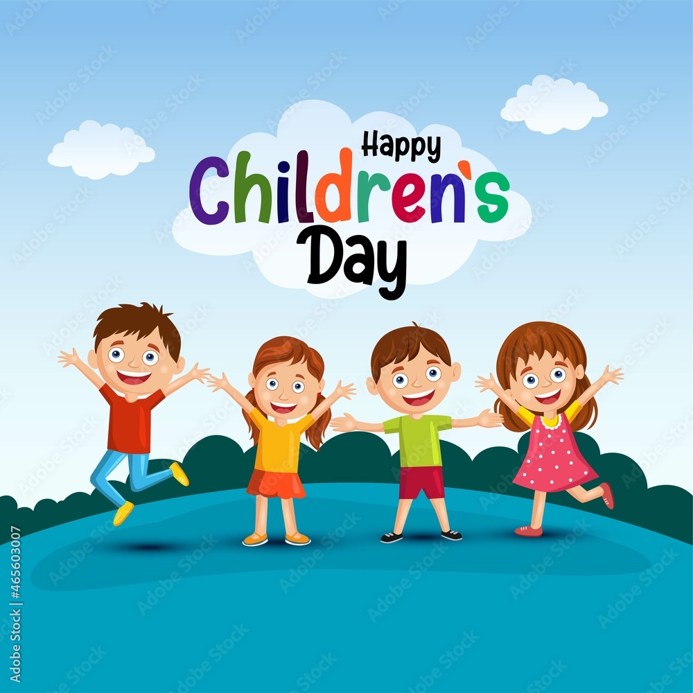 Happy children's day background greetings with happy kids vector ...