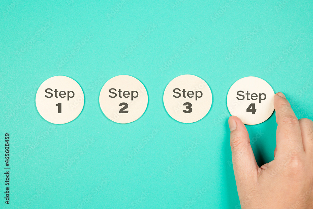 Step by step process on green background, man arrange the round wood ...