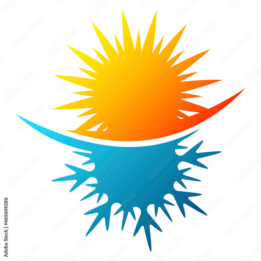 Snowflake cooling and sun heating air conditioner symbol. Blue and red ...