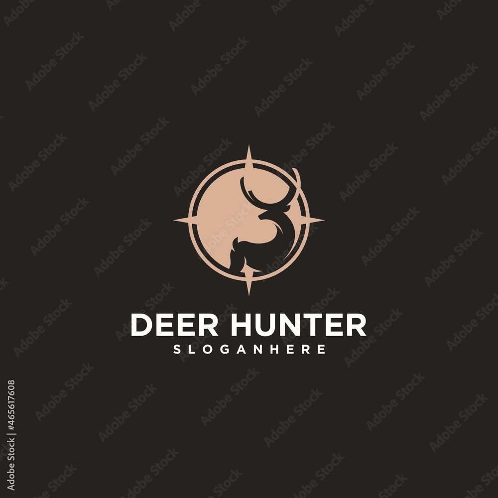 Deer hunting club logo design template vector silhouette of deer head ...