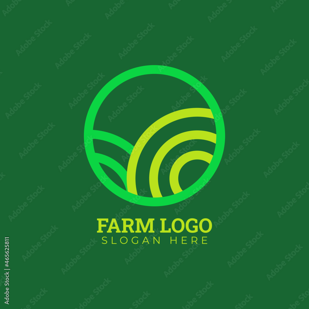 The farm logo template. Meadow silhouette, land symbol with horizon in ...