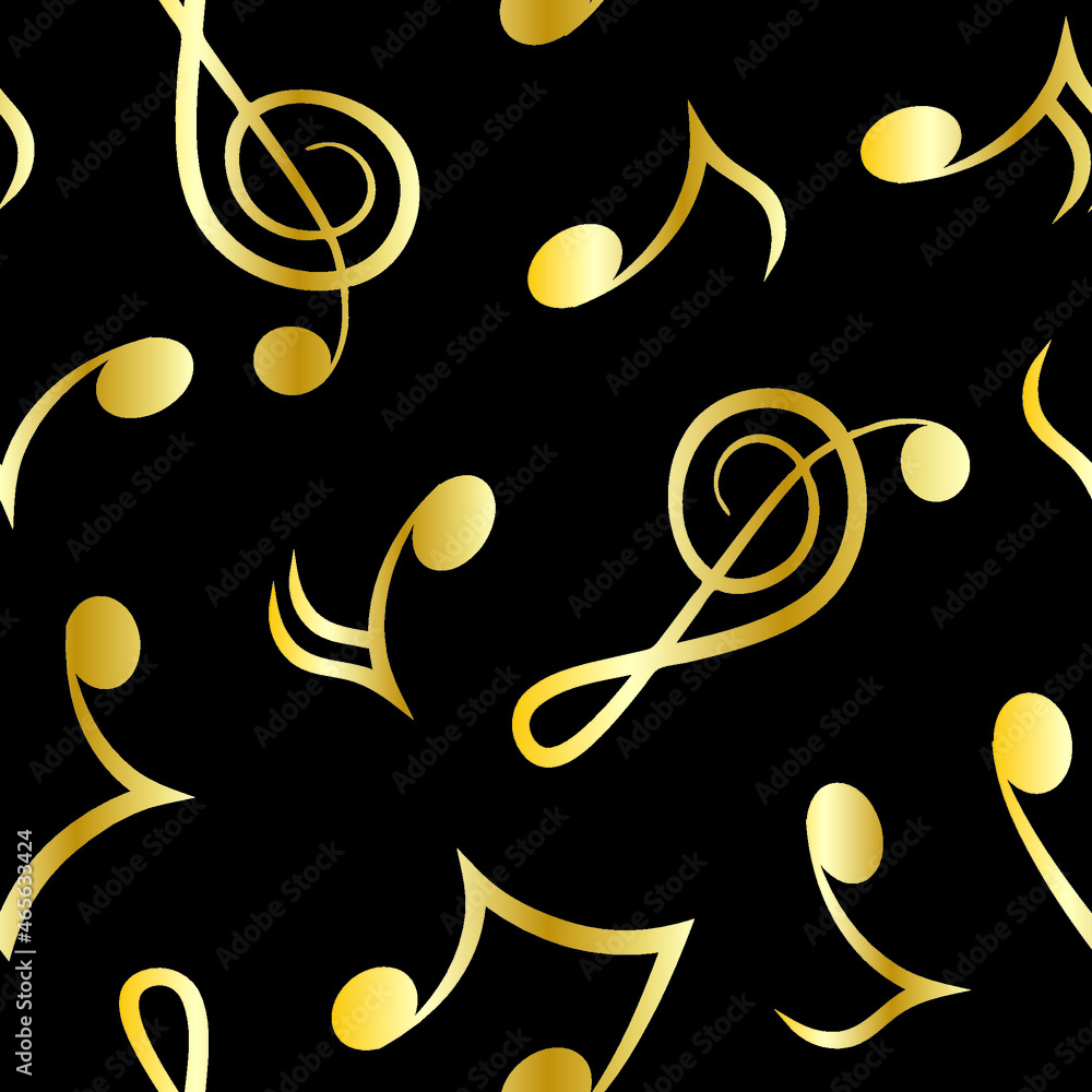 Violin key and musical notes sign golden symbol seamless pattern on ...