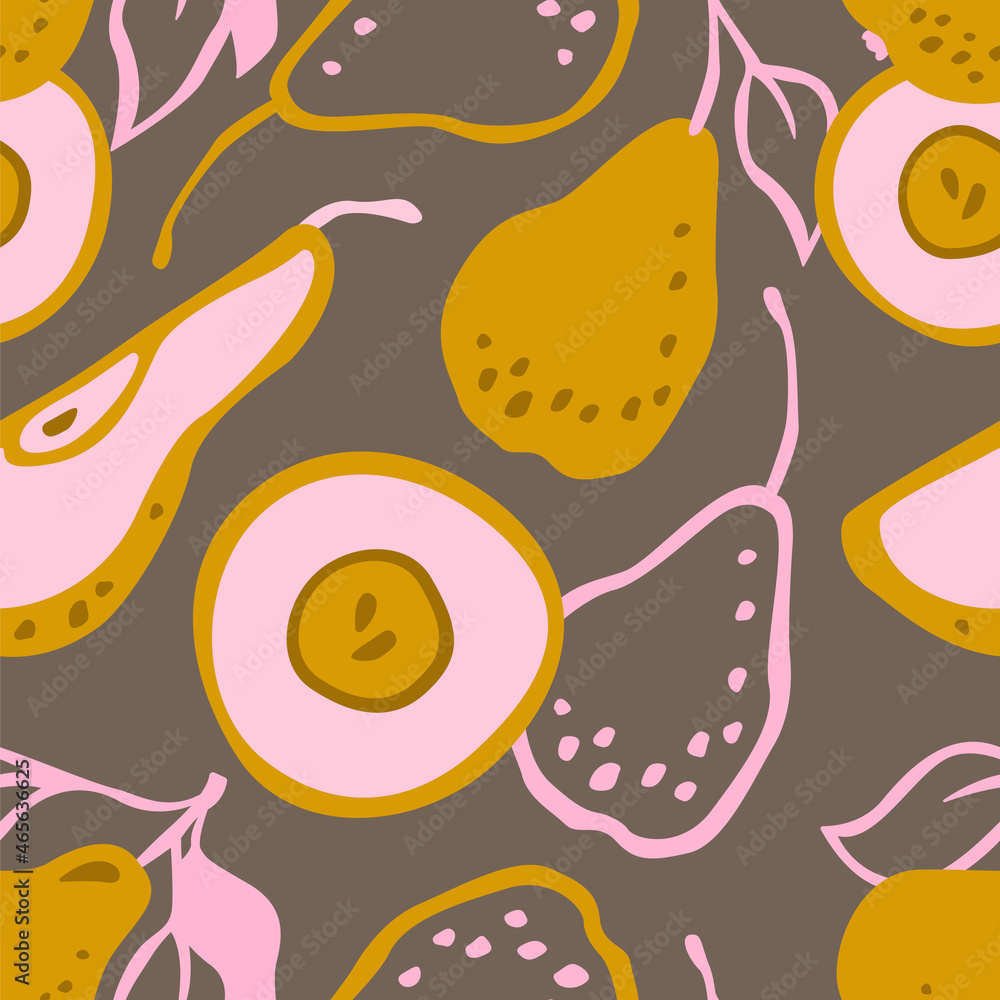 Pear background. Hand drawn vector pattern of decorative pears. Pattern ...