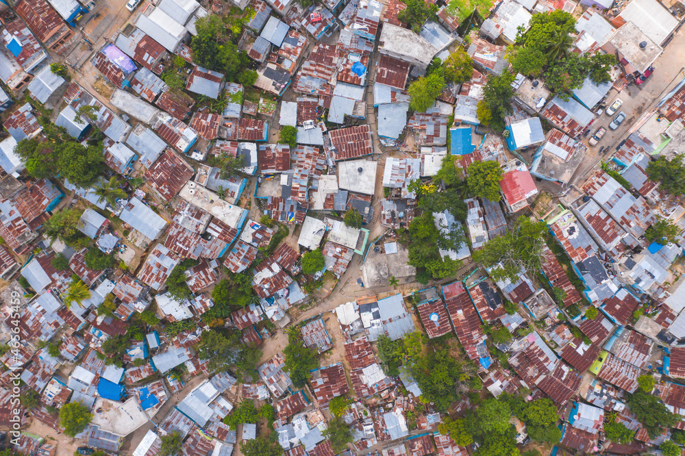 Slums. Poor district. View from the drone. Dominican Republic ...