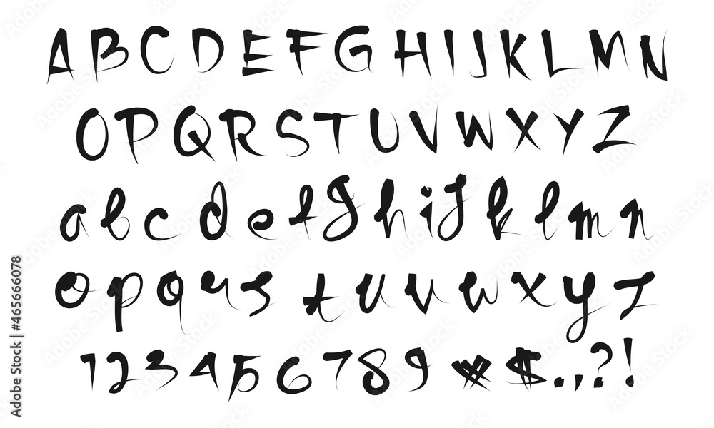 Handwritten ink calligraphy. Typography alphabet on set. lowercase and ...